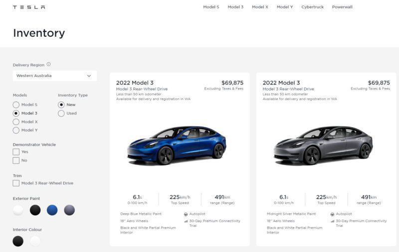 Tesla Model 3s back in Australian inventory