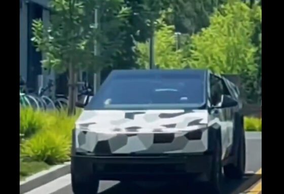 Tesla Cybertruck spotted in camouflage, and a massive light bar